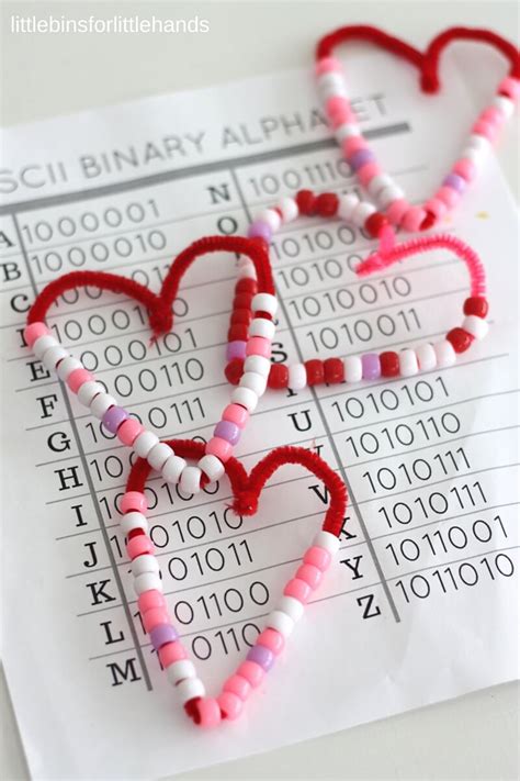 Valentines Day Coding Stem Binary Alphabet Beaded Hearts