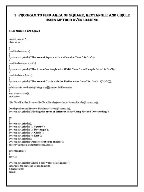 Java Program Codeing Pdf Area Matrix Mathematics