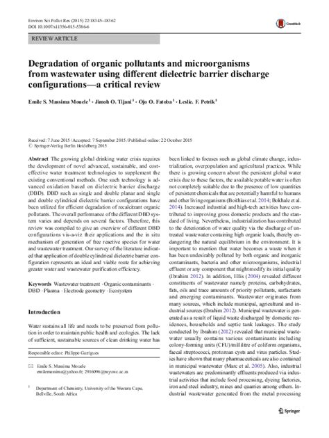 Pdf Degradation Of Organic Pollutants And Microorganisms From