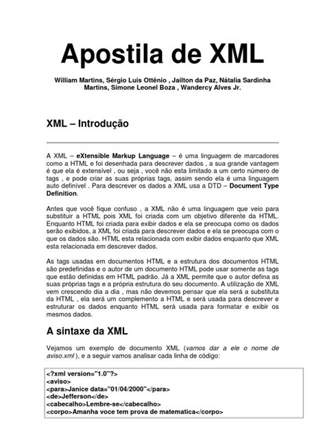 apostila de xml pdf modelo de documento por objetos dom html
