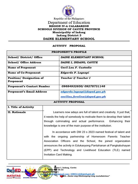 Activity Proposal Epp Ict Pdf