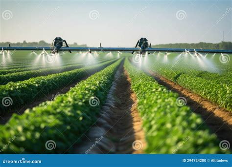 Automated Irrigation System Watering Plants On A Farm Stock Illustration Illustration Of