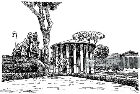 Эскиз Рука Рисунок Рим Италия Знаменитый Городской Ландшафтбольшой Город — стоковая векторная