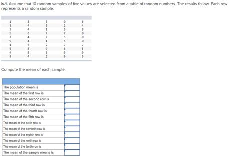 Solved B 1 Assume That 10 Random Samples Of Five Values Are