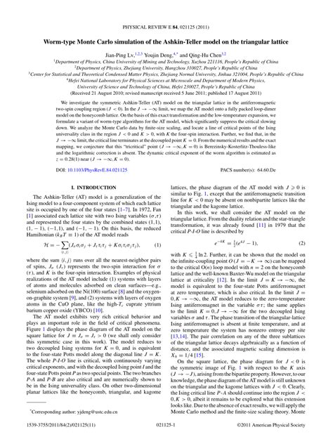 Pdf Phase Diagram Of The Ashkin Teller Model On The Triangular Lattice