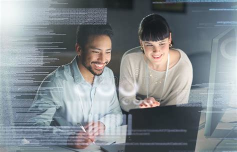 business people code with partnership and information technology with