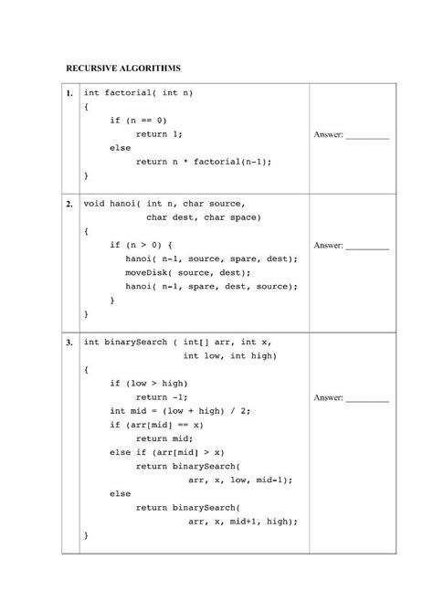 Solved RECURSIVE ALGORITHMS Int Factorial Int N If N Chegg