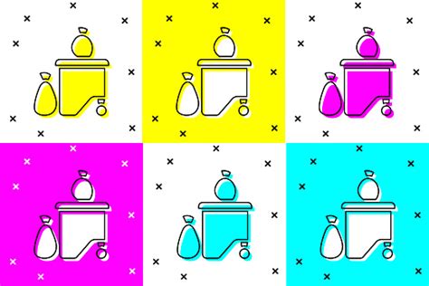 색상 배경에서 격리된 쓰레기 아이콘으로 가득 찬 쓰레기통을 설정합니다 쓰레기는 더미 많은 덤프입니다 쓰레기 폐기물제비 정크 덤프