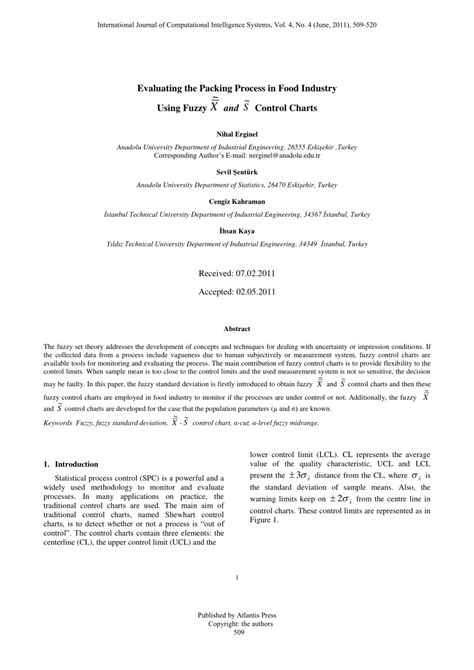 Pdf Evaluating The Packing Process In Food Industry Using Fuzzy X̅̃ And S̃ Control Charts