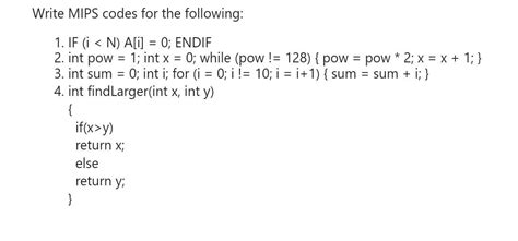 solved write mips codes for the following 2 int pow