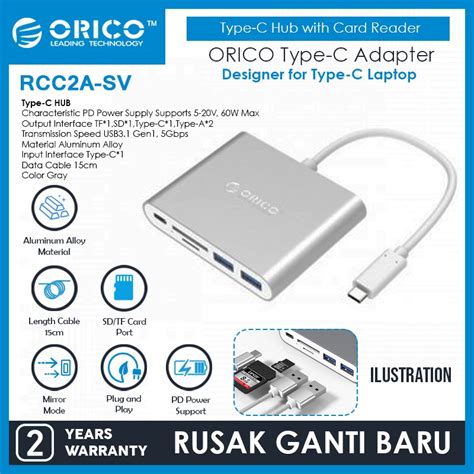 Jual ORICO RCC2A Aluminum Type C Hub With Card Reader Shopee Indonesia