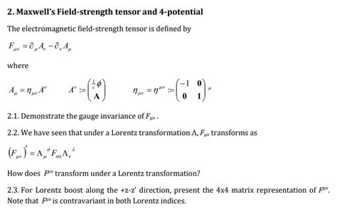 Solved 2 Maxwells Field Strength Tensor And 4 Potential