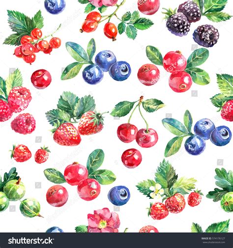 수채색의 손으로 그린 딸기들은 매끄러운 패턴을 스톡 일러스트 574176127 Shutterstock