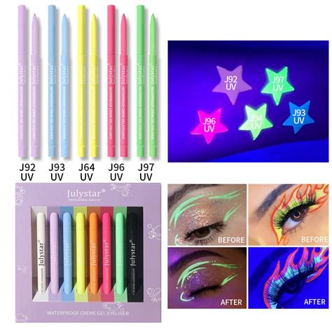 8 색 자외선 네온 아이 라이너 펜 세트 아이 메이크업 옐로우 블루 핑크 그린 방수 액체 아이 라이너 펜슬 키트 매트 퍼플 펜