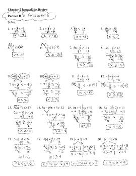 Algebra Solving Inequalities Partner Review By Algebra All TpT