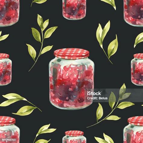 베리 잼 원활한 패턴의 수채화 빈티지 항아리 블랙에 달콤한 복고풍 질감 건강한 생활방식에 대한 스톡 벡터 아트 및 기타 이미지 건강한 생활방식 고풍스런 과일 Istock