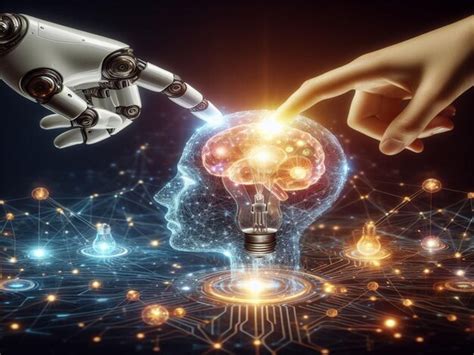 Premium Photo Hands Of Robot And Human Touch On Big Data Network