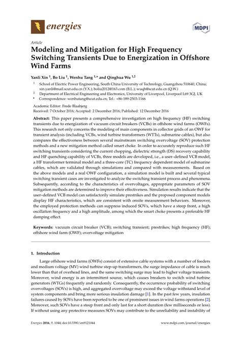Pdf Modeling And Mitigation For High Frequency Switching Transients Due To Energization In