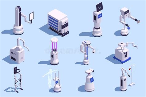 collection of modern robotic devices and machines stock vector