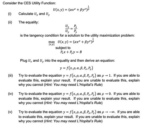 Solved Consider The Ces Utility Function Uxy Axy