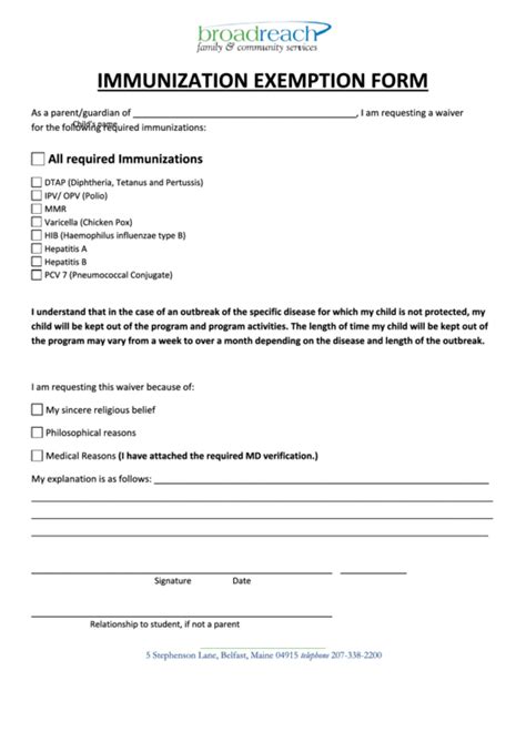 Immunization Exemption Form Printable Pdf Download