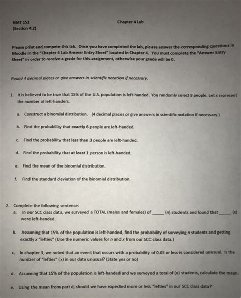 Solved Mat 152 Chapter 4 Lab Section 42 Please Print And