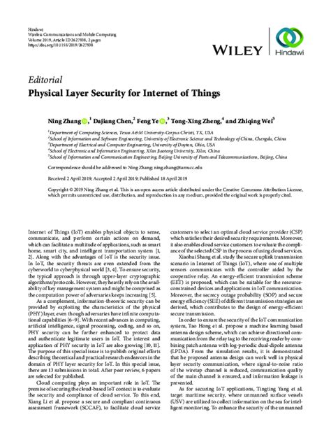 Pdf Physical Layer Security For Internet Of Things