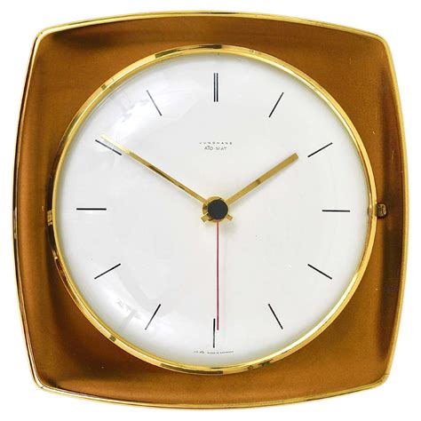 Elegant Mid Century Junghans Ato Mat Gold Brass Wall Clock Germany