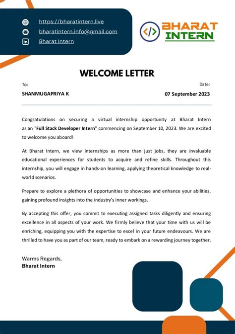 Shanmugapriya K On Linkedin Fullstackdeveloper Internship Bharatintern