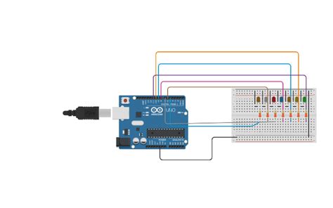 circuit design secuencia de luces led con arduino tinkercad