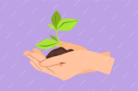 그래픽 플랫 디자인 드로잉 전면 보기 농부 손 성장 젊은 나무 저장 세계 치유 세계 사랑 자연 생태 묘목 성장 하 고 땅에 심기 만화 스타일 벡터 일러스트 레이 션