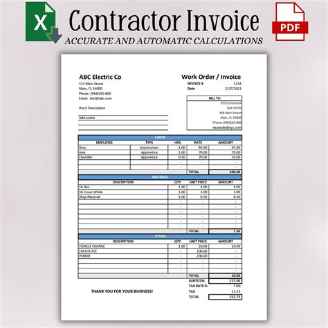 Construction Invoice Template Free Invoice Template Microsoft Create