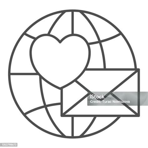 러브 레터 하트와 글로브 씬 라인 아이콘봉투 데이트 컨셉 화이트 배경의 러브 메시지 벡터 사인 모바일 컨셉 및 웹 디자인의 스타일 아이콘 개요 벡터 그래픽 10에 대한 스톡