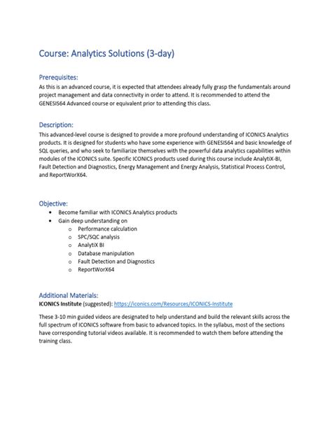 Analytics Solutions Course Syllabus Pdf Databases Sql