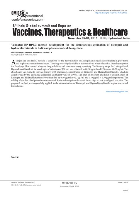 Pdf Validated Rp Hplc Method Development For The Simultaneous Estimation Of Lisinopril And
