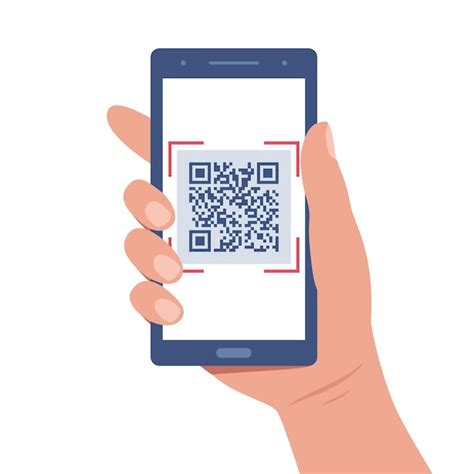 화면에 Qr 코드가 있는 스마트폰을 들고 있는 손 Qr 코드 스캔 프리미엄 벡터