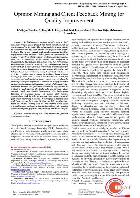 Pdf Opinion Mining And Client Feedback Mining For Quality Improvement