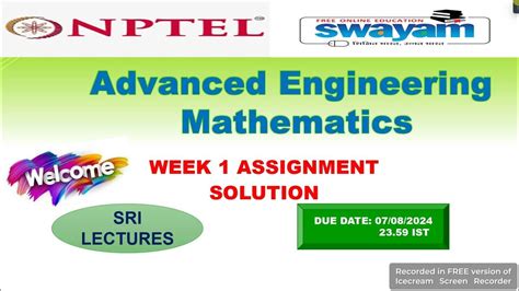 💥week 1💥🔥100🔥advanced Engineering Mathematics Assignment Solution💥💥 Youtube