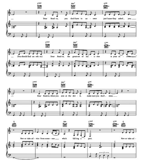 Dear Reader By Taylor Swift Sheet Music Meta Chords