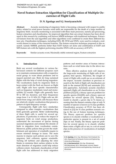 pdf novel feature extraction algorithm for classification of multiple