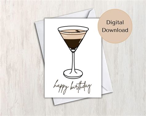 Hand Drawn Espresso Martini Happy Birthday Digital Card Printable