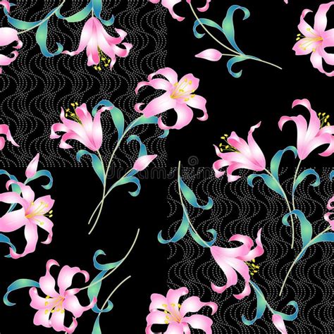 Seamless Pattern Of A Japanese Style Beautiful Lily Stock Vector Illustration Of Artistic