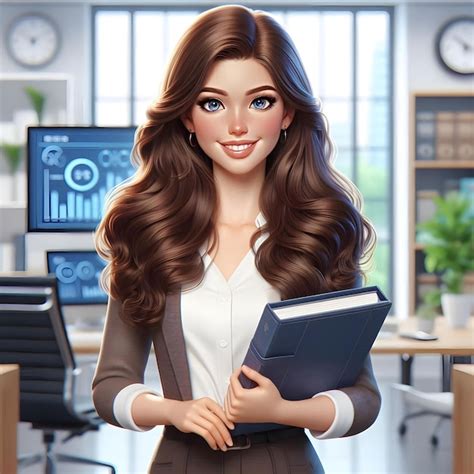 3d Animated Businesswoman With Wavy Hair In Office Setting Premium Ai