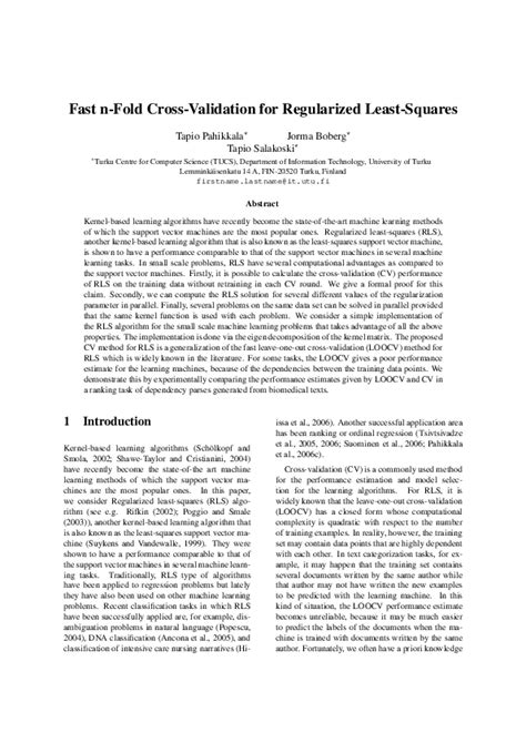 Pdf Fast N Fold Cross Validation For Regularized Least Squares