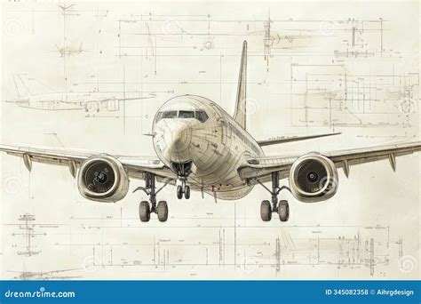 Technical Sketch Of A Commercial Aircraft Design Showcasing Detailed