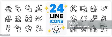 프레젠테이션 시간 차별 및 엔지니어링 팀 라인 아이콘의 아이콘 집합입니다 웹앱용 벡터 편견에 대한 스톡 벡터 아트 및 기타 이미지 편견 3차원 형태 건강관리와 의술