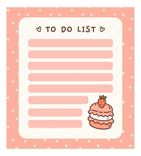 Cute To Do List Template With A Strawberry Macaroon Kawaii Design Of Daily Planner Schedule Or