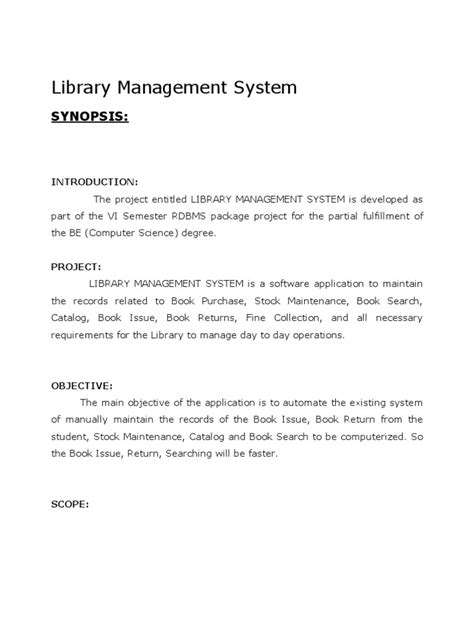 library management system synopsis pdf application software