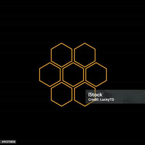 Vector Sign Abstract Beehive In Linear Style On Black Background Stock