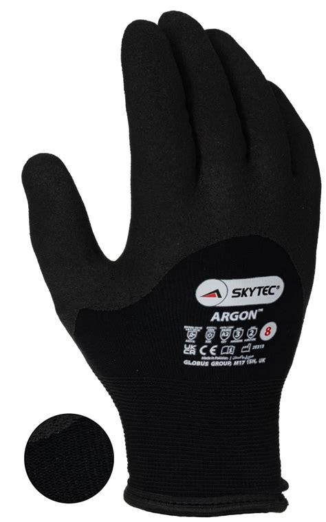 Sky082 Skytec Skytec Argon Black Nylon Thermal Work Gloves Size 8 Medium Nitrile Coating